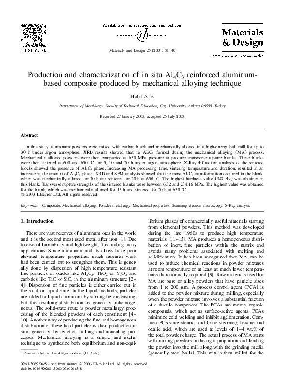 (PDF) Production and characterization of in situ Al4C3 reinforced ...