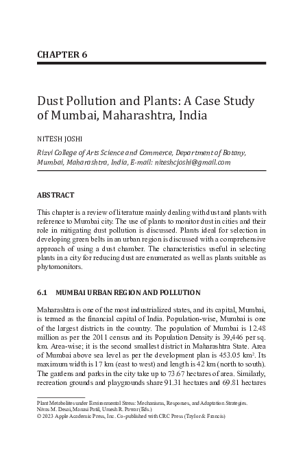 (PDF) Dust Pollution and Plants: A Case Study of Mumbai, Maharashtra, India