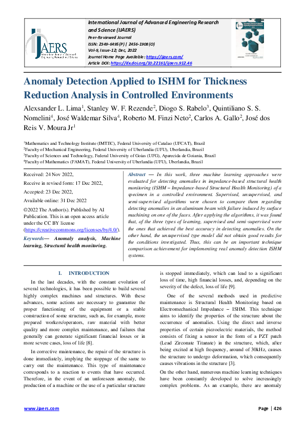 (PDF) Anomaly Detection Applied to ISHM for Thickness Reduction Analysis in Controlled Environments