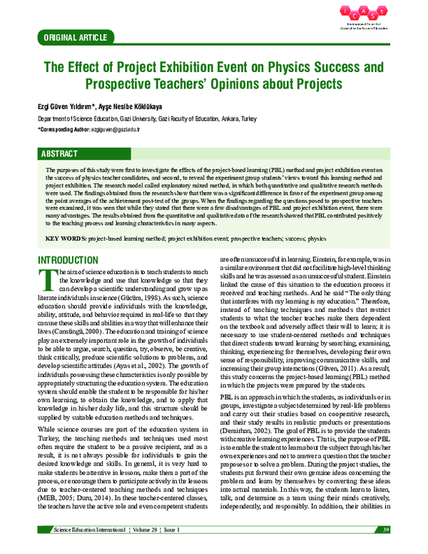 (PDF) The Effect of Project Exhibition Event on Physics Success and ...