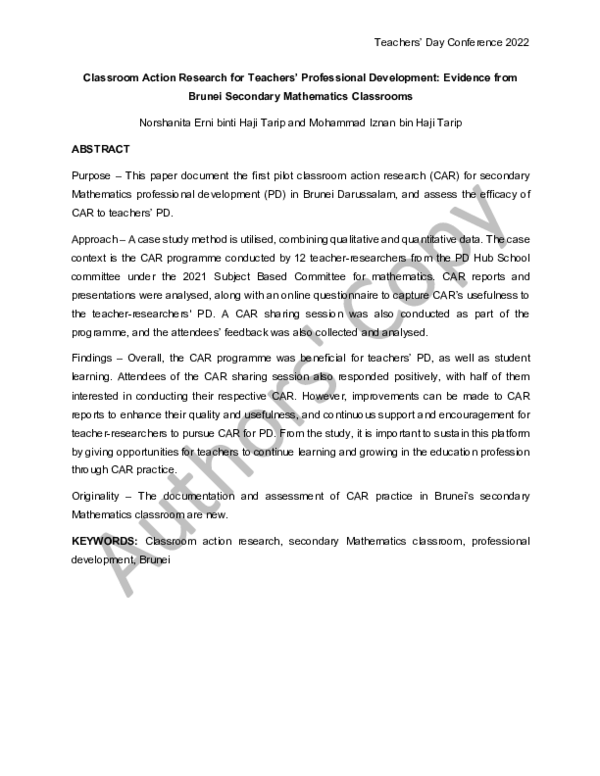 (PDF) Classroom Action Research for Teachers' Professional Development ...