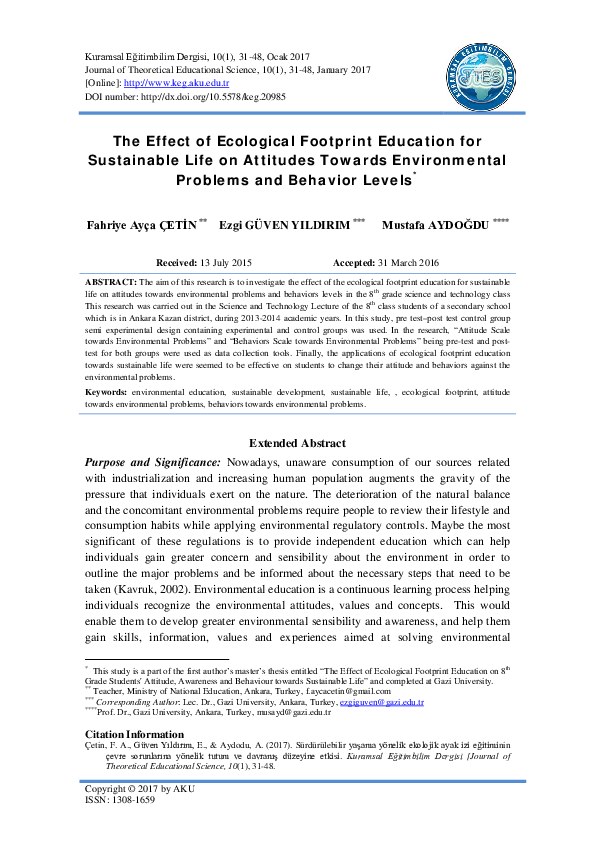 (PDF) The Effect of Ecological Footprint Education for Sustainable Life ...