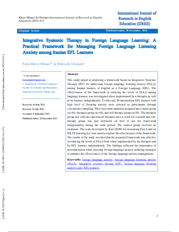 (PDF) Integrative Systemic Therapy in Foreign Language Learning: A Practical Framework for ...
