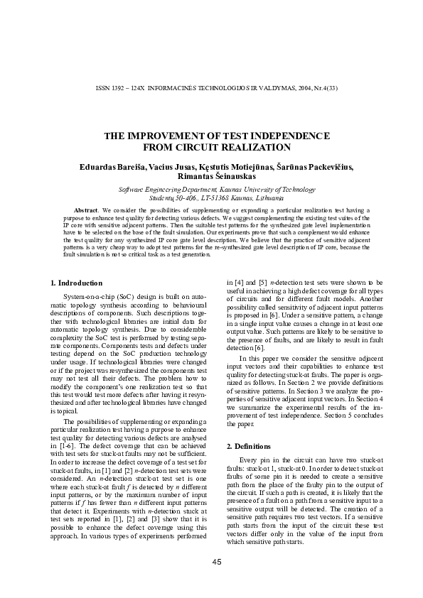 (PDF) The Improvement of Test Independence from Circuit Realization