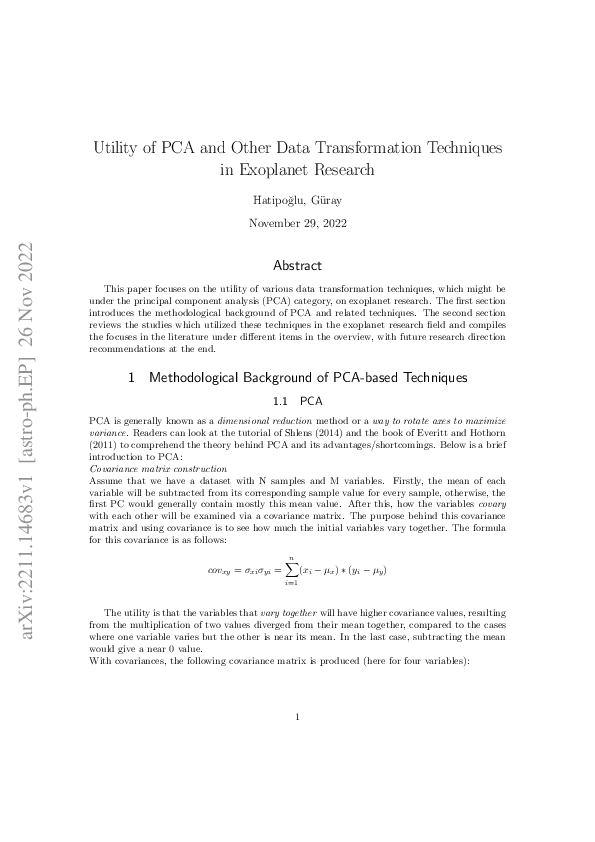 (PDF) PCA and Data Transformations in Exoplanet Studies