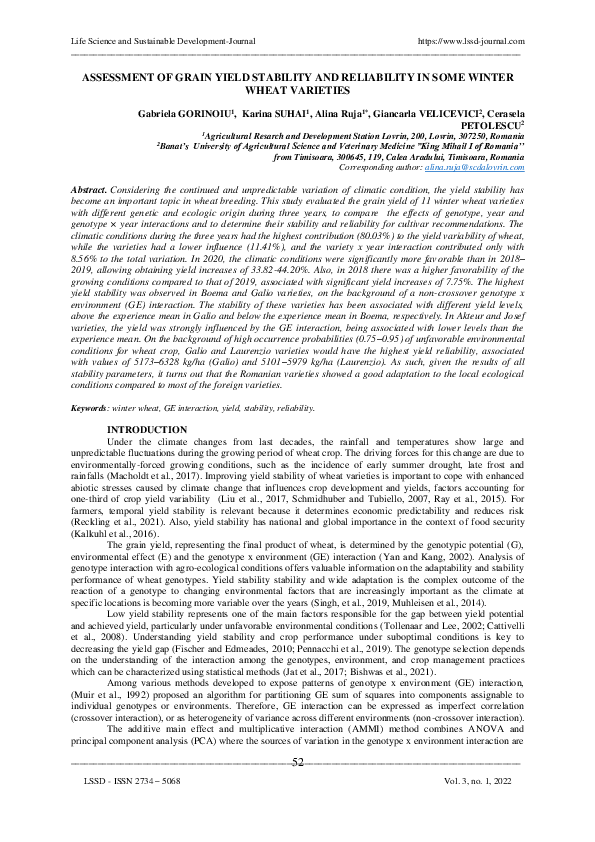 (PDF) Assessment of Grain Yield Stability and Reliability in Some ...