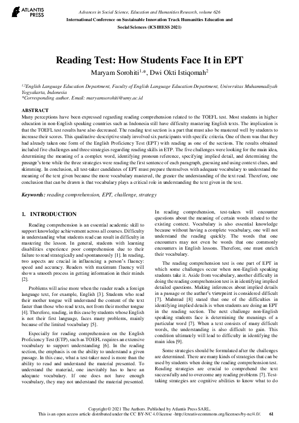 (PDF) Reading Test: How Students Face It in EPT