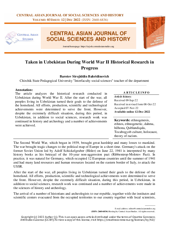 (PDF) Taken in Uzbekistan During World War II Historical Research in ...