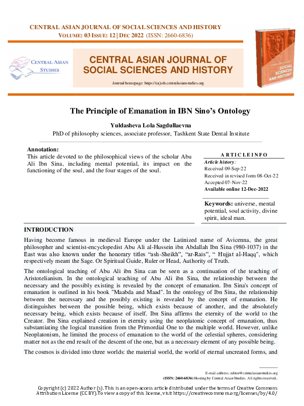 (PDF) The Principle of Emanation in IBN Sino’s Ontology