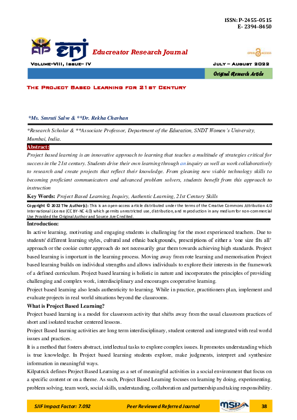 (PDF) Project Based Learning for 21ST Century