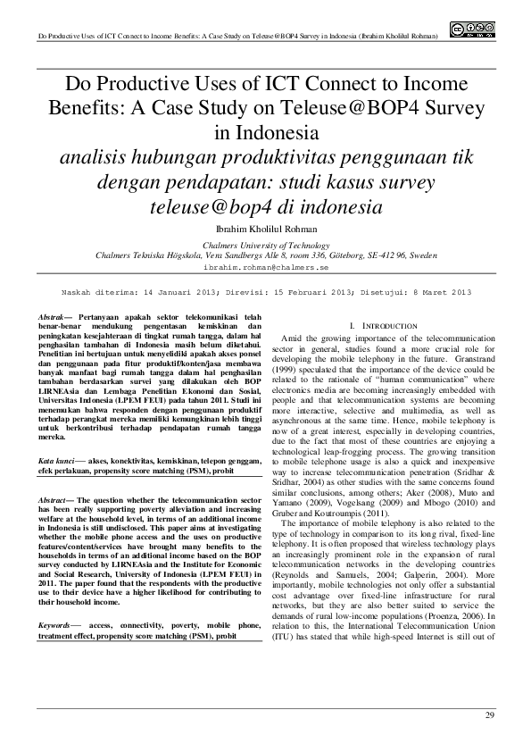 Do Productive Uses of ICT Connect to Income Benefits: A Case Study on ...