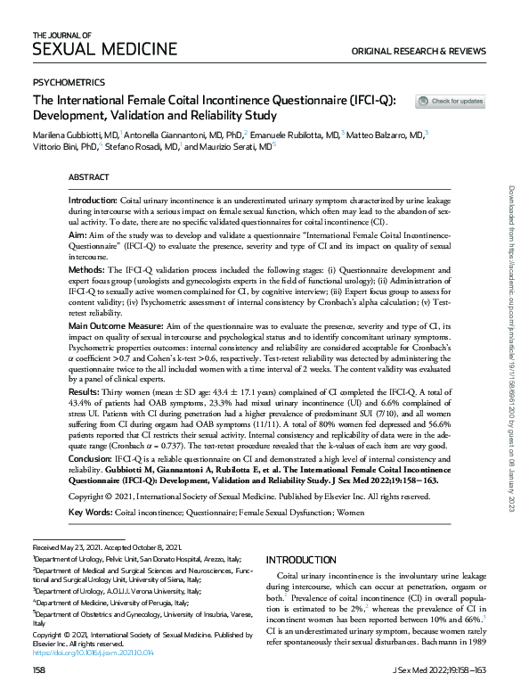 (PDF) The International Female Coital Incontinence Questionnaire (IFCI ...