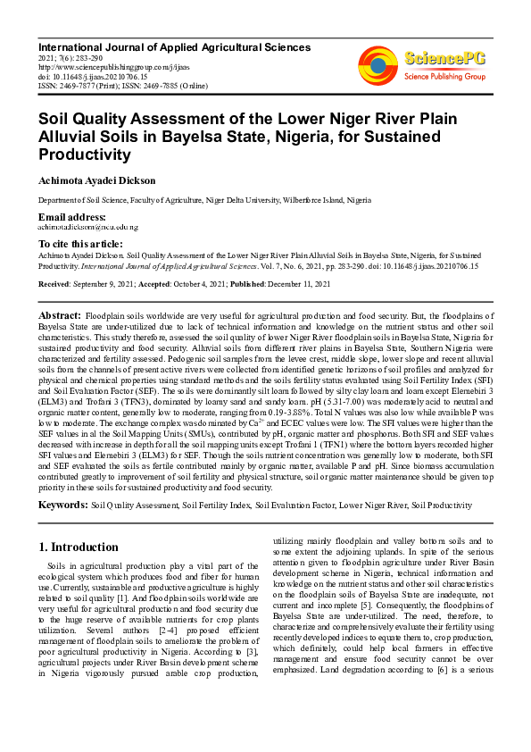 (PDF) Soil Quality Assessment of the Lower Niger River Plain Alluvial ...