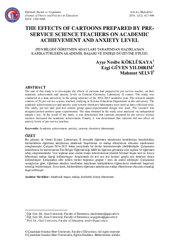 (PDF) THE EFFECTS OF CARTOONS PREPARED BY PRE-SERVICE SCIENCE TEACHERS ...