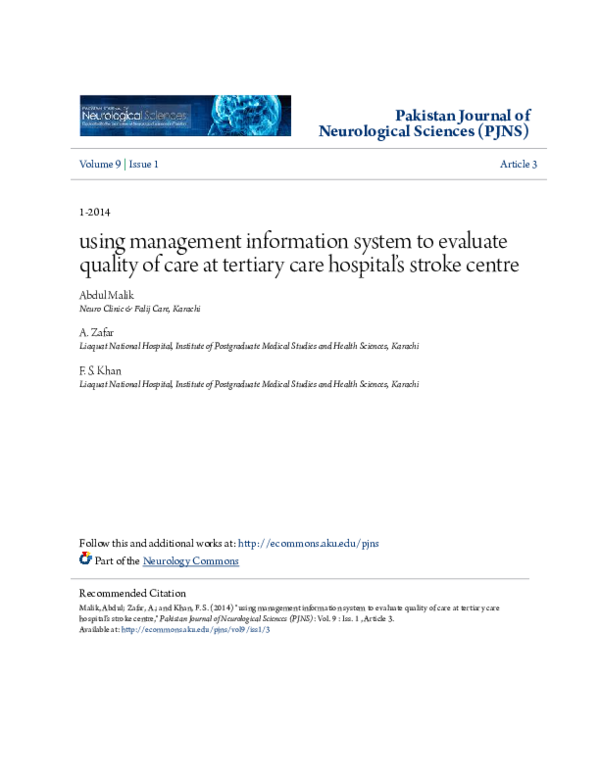(PDF) Using Management Information System to Evaluate Quality of Care at Tertiary Care Hospital ...