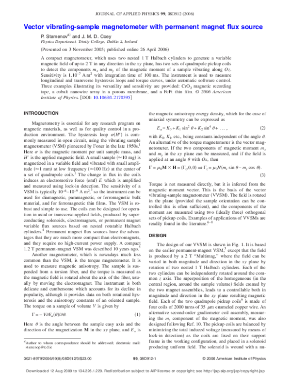 (PDF) Vector vibrating-sample magnetometer with permanent magnet flux source