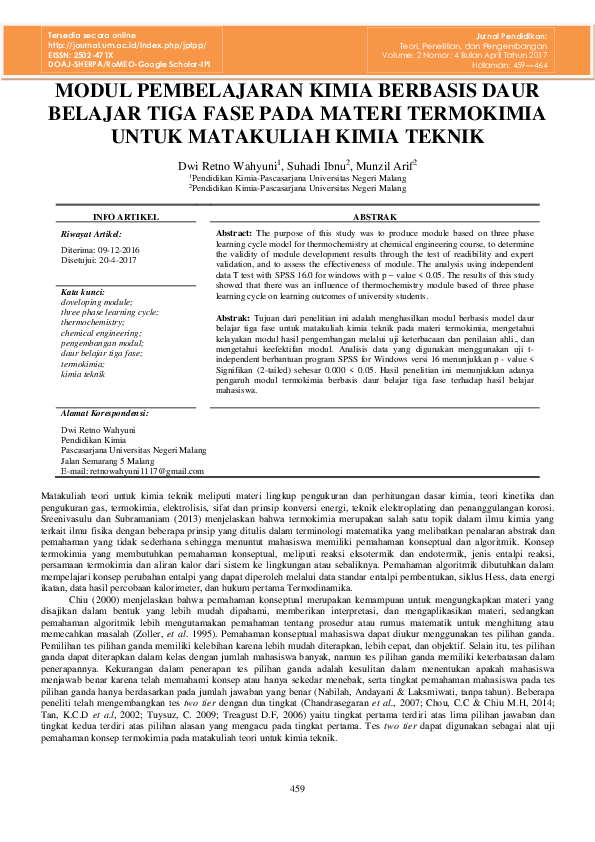 (PDF) Modul Pembelajaran Kimia Berbasis Daur Belajar Tiga Fase Pada Materi Termokimia Untuk ...