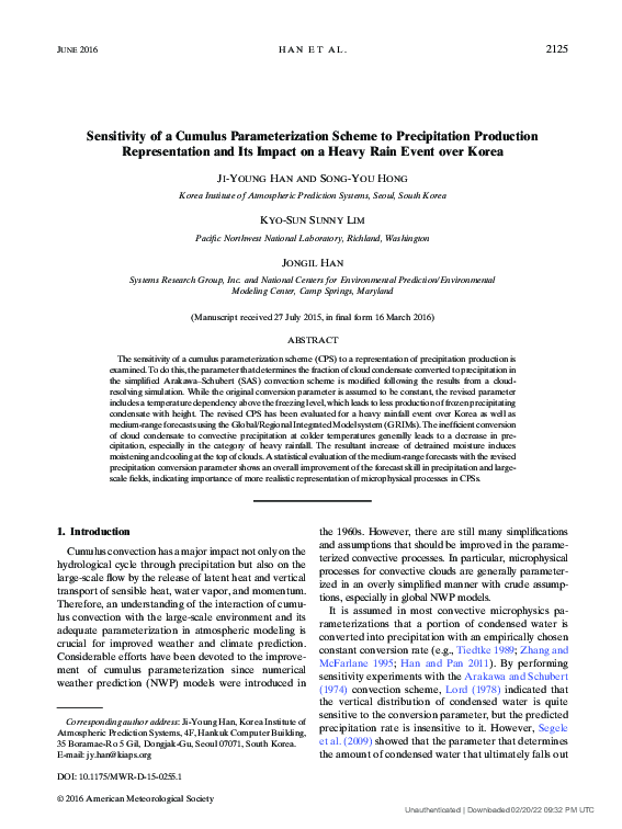 Pdf Sensitivity Of A Cumulus Parameterization Scheme To Precipitation