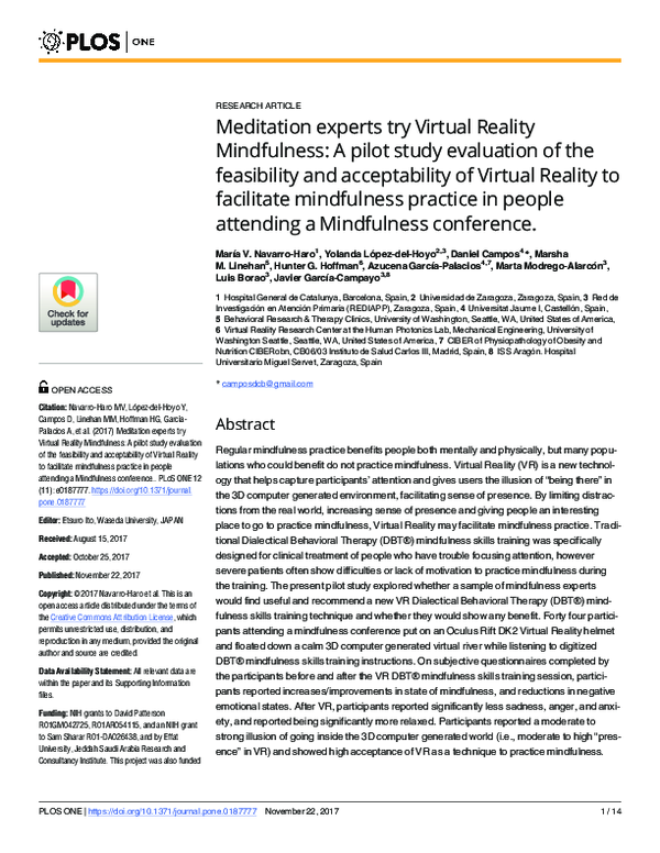 (PDF) Meditation experts try Virtual Reality Mindfulness: A pilot study ...