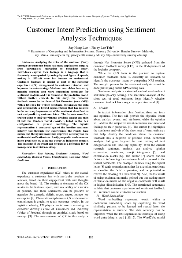 (PDF) Customer Intent Prediction using Sentiment Analysis Techniques