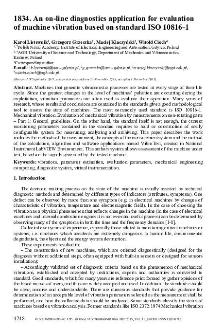 (PDF) An on-line diagnostics application for evaluation of machine vibration based on standard ...