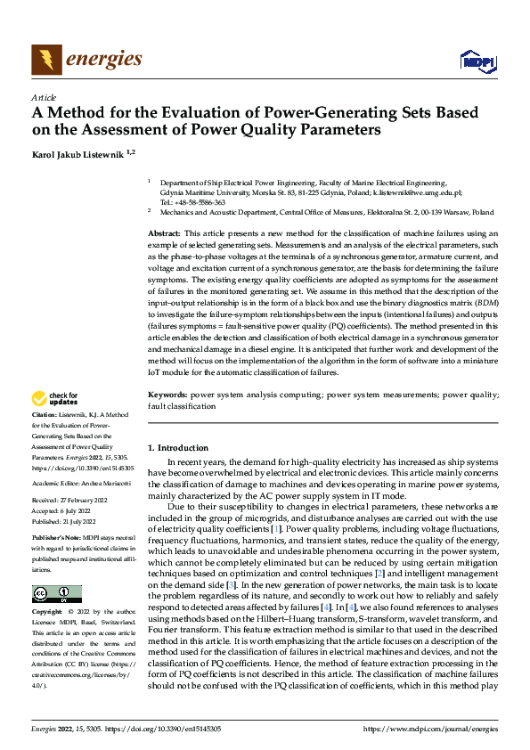 (PDF) A Method for the Evaluation of Power-Generating Sets Based on the Assessment of Power ...