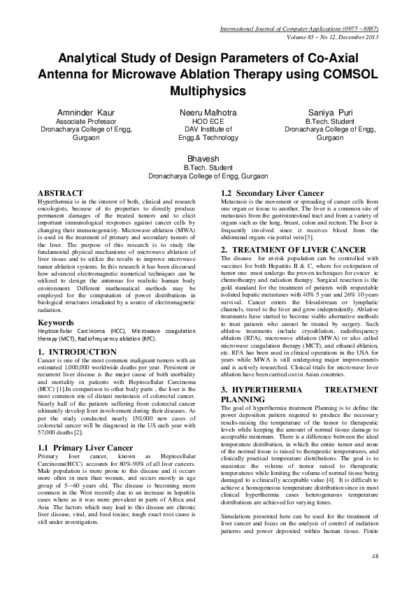 (PDF) Analytical Study of Design Parameters of Co-Axial Antenna for Microwave Ablation Therapy ...