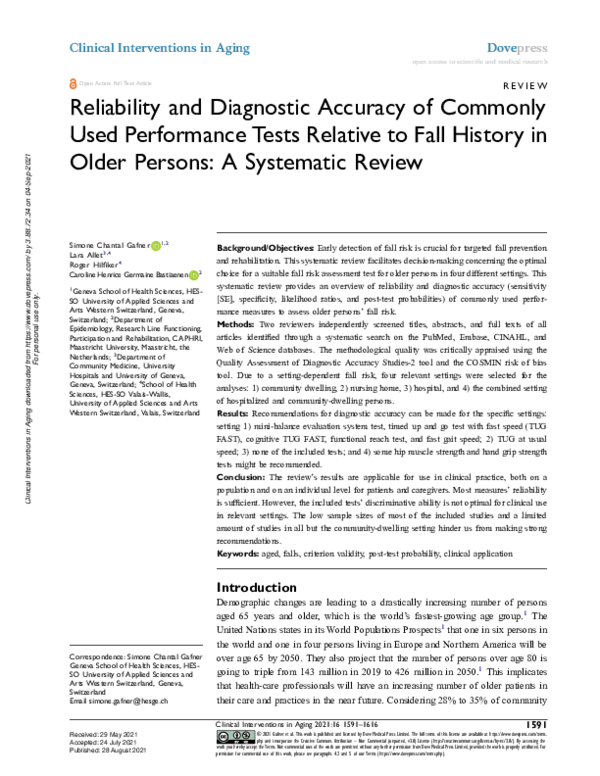 (PDF) Reliability and Diagnostic Accuracy of Commonly Used Performance ...