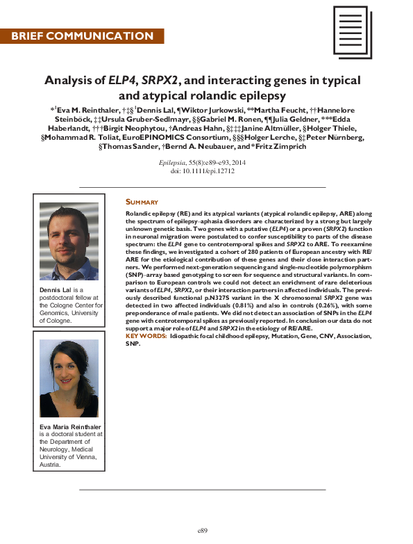 (PDF) Analysis ofELP4,SRPX2, and interacting genes in typical and ...