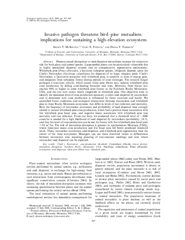 (PDF) Invasive pathogen threatens bird–pine mutualism: implications for ...