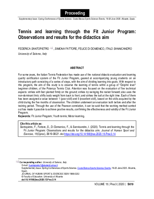 (PDF) Tennis and learning through the Fit Junior Program: Observations ...