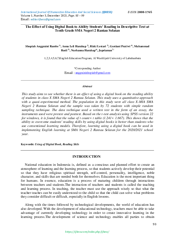 (PDF) The Effect of Using Digital Book to Ability Students’ Reading in Descriptive Text at Tenth ...