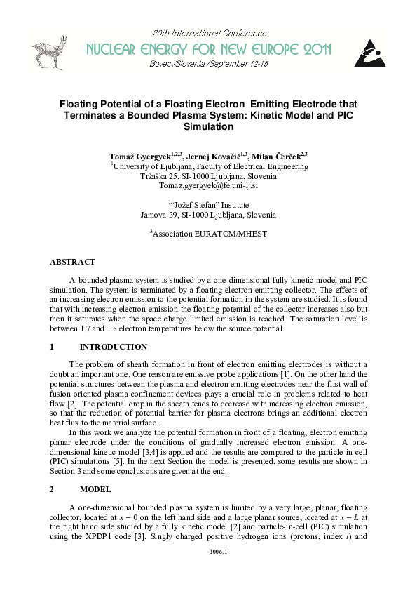 (PDF) Floating Potential of a Floating Electron Emitting Electrode that ...