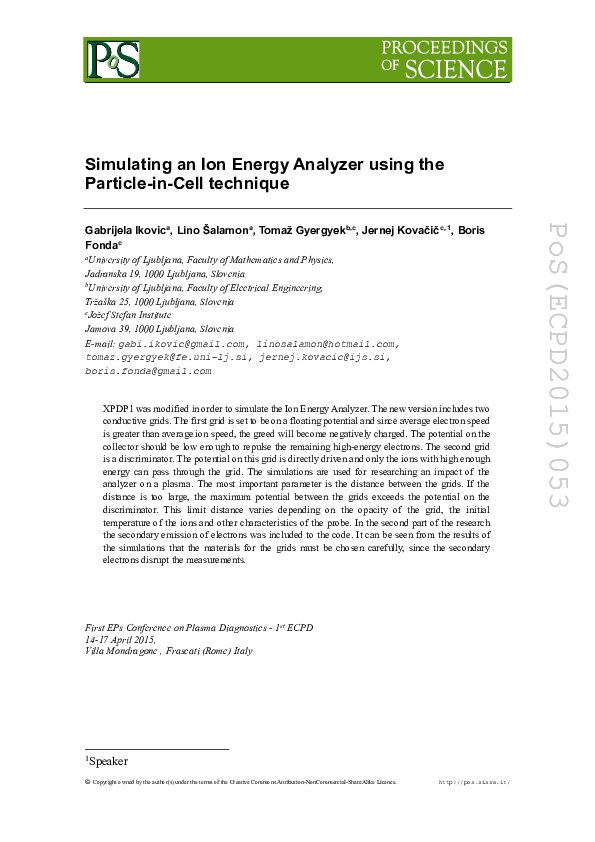 (PDF) Simulations Of An Ion Energy Analyzer Using The Particle-In-Cell ...