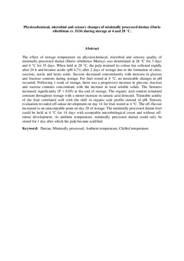 (PDF) Physicochemical, microbial and sensory changes of minimally processed durian (Durio ...