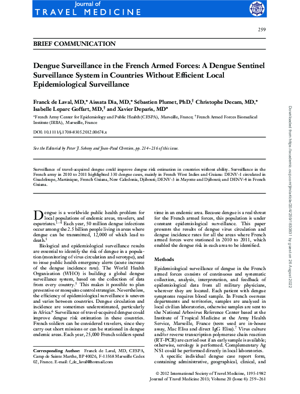 (PDF) Dengue Surveillance in the French Armed Forces: A Dengue Sentinel ...