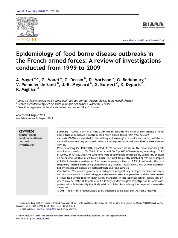 (PDF) Epidemiology of food-borne disease outbreaks in the French armed ...