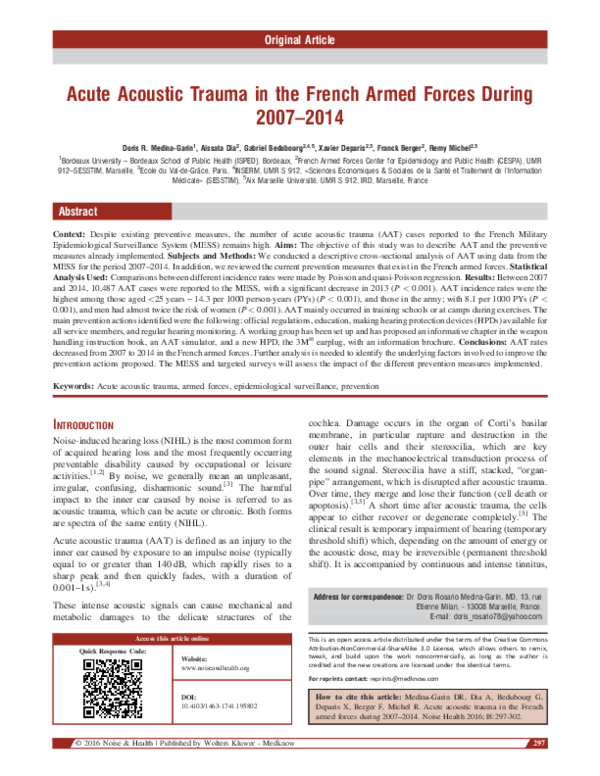 (PDF) Acute acoustic trauma in the French armed forces during 2007–2014