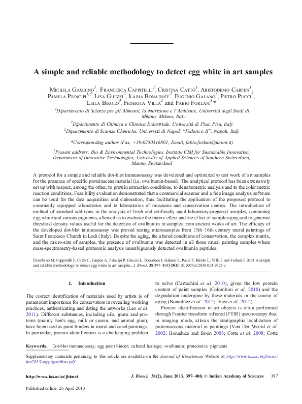 (PDF) A simple and reliable methodology to detect egg white in art samples | Federica Villa ...