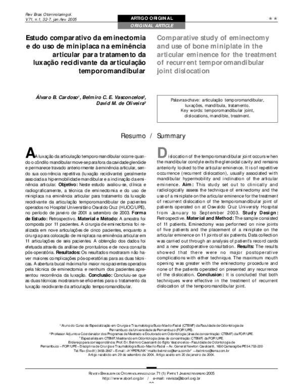 (PDF) Estudo comparativo da eminectomia e do uso de miniplaca na ...