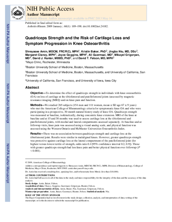 (PDF) Quadriceps strength and the risk of cartilage loss and symptom ...