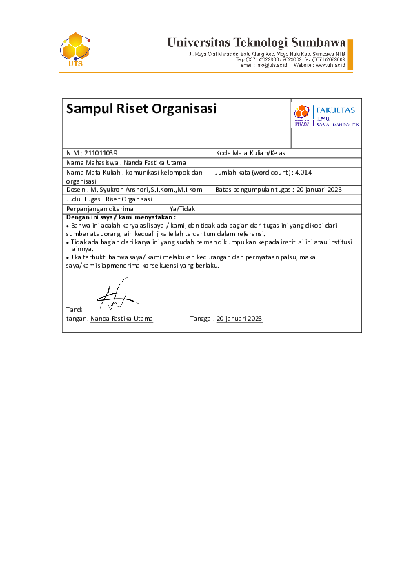 (PDF) Sampul Riset Organisasi