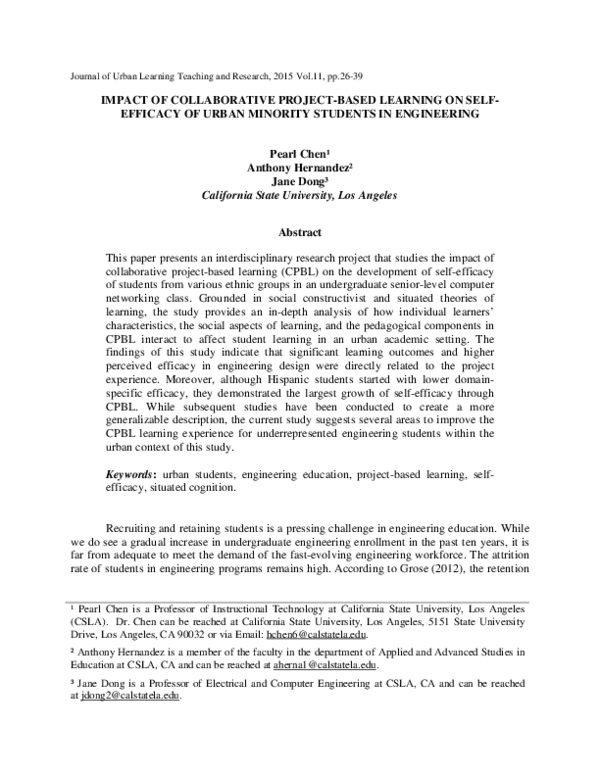 (PDF) Impact of Collaborative Project-Based Learning on Self-Efficacy of Urban Minority Students ...
