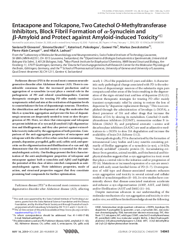 (PDF) Entacapone and Tolcapone Inhibit Protein Aggregation