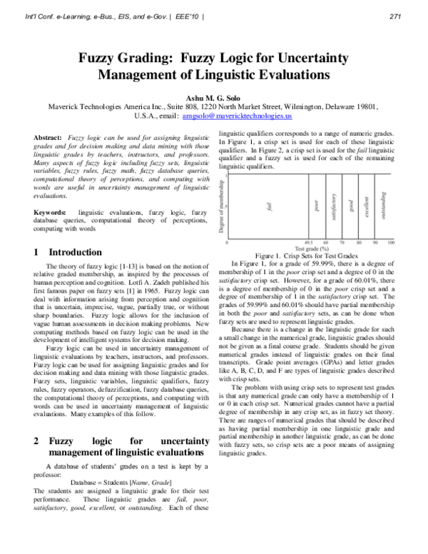 (PDF) Fuzzy Grading: Fuzzy Logic for Uncertainty Management of Linguistic Evaluations | Ashu M G ...