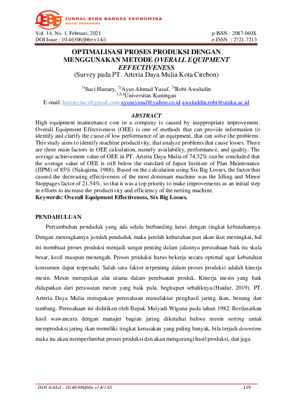 (PDF) Optimalisasi Proses Produksi Dengan Menggunakan Metode Overall ...
