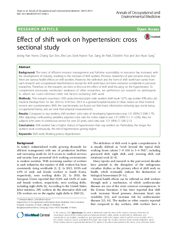(PDF) Effect of shift work on hypertension: cross sectional study