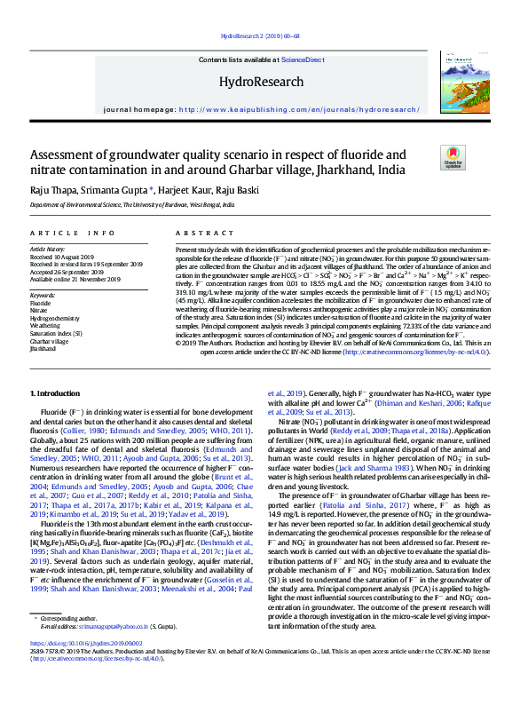 Pdf Assessment Of Groundwater Quality Scenario In Respect Of Fluoride And Nitrate