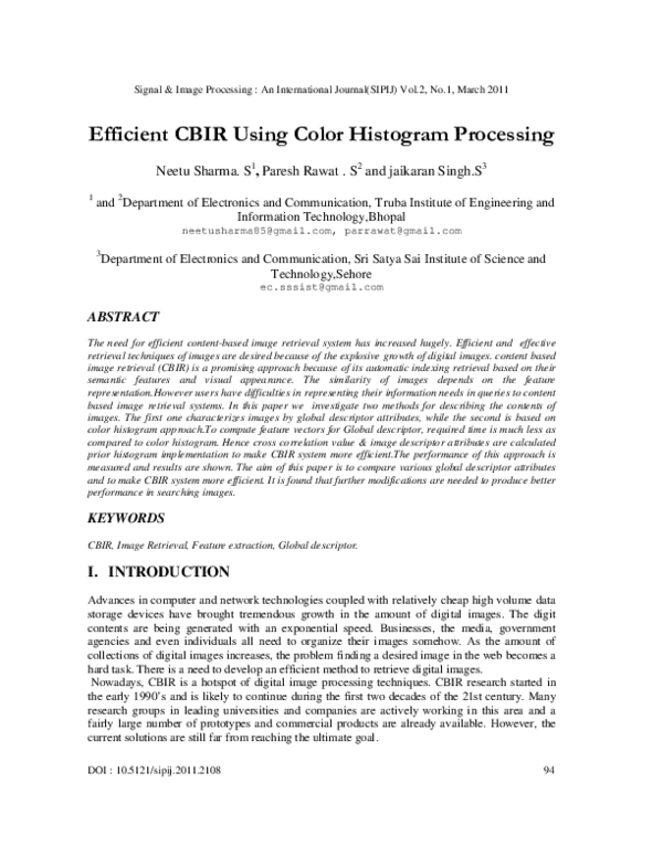 Pdf Efficient Cbir Using Color Histogram Processing