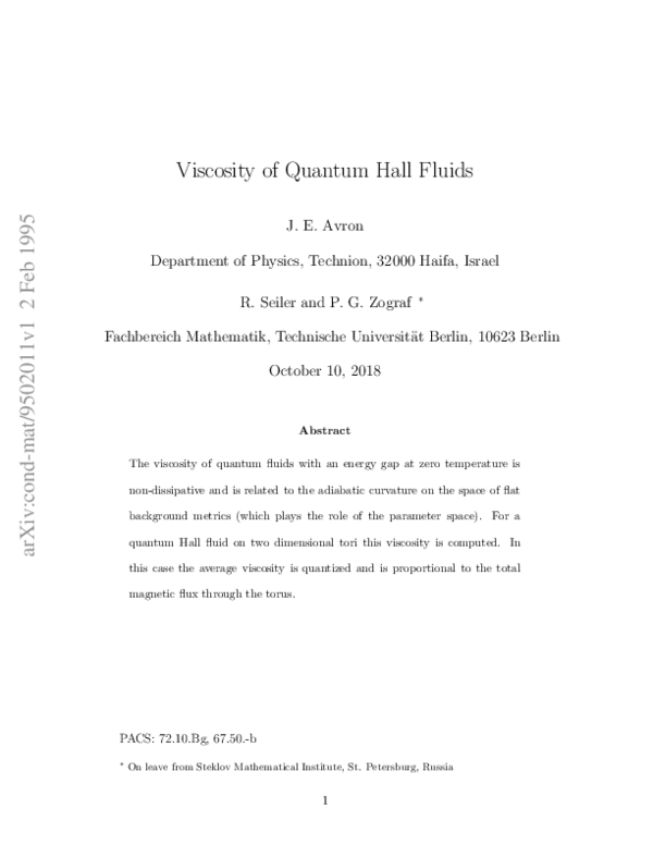 (PDF) Viscosity of Quantum Hall Fluids